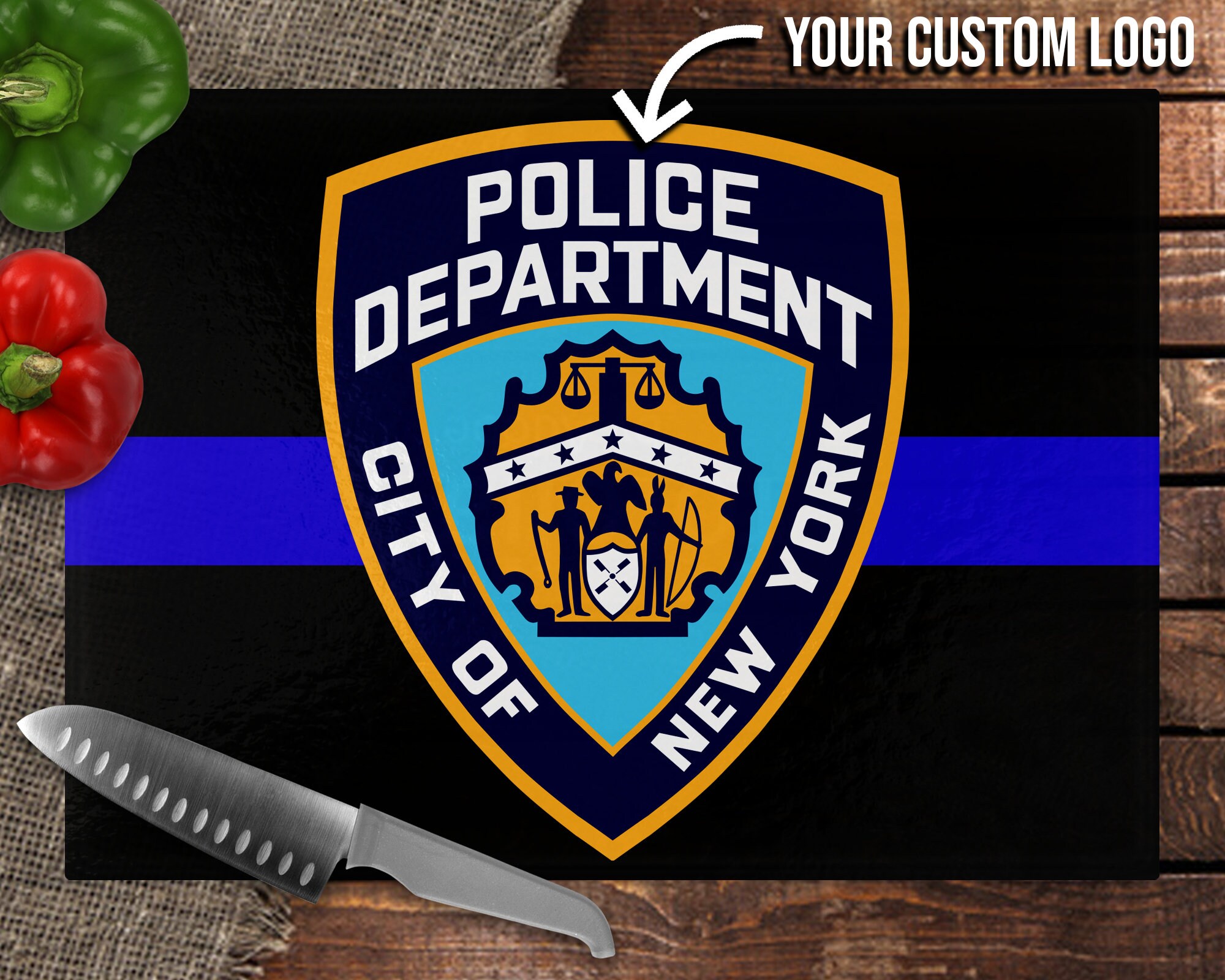 Police Department Logo Full Color Custom Glass Cutting Board - Station ...