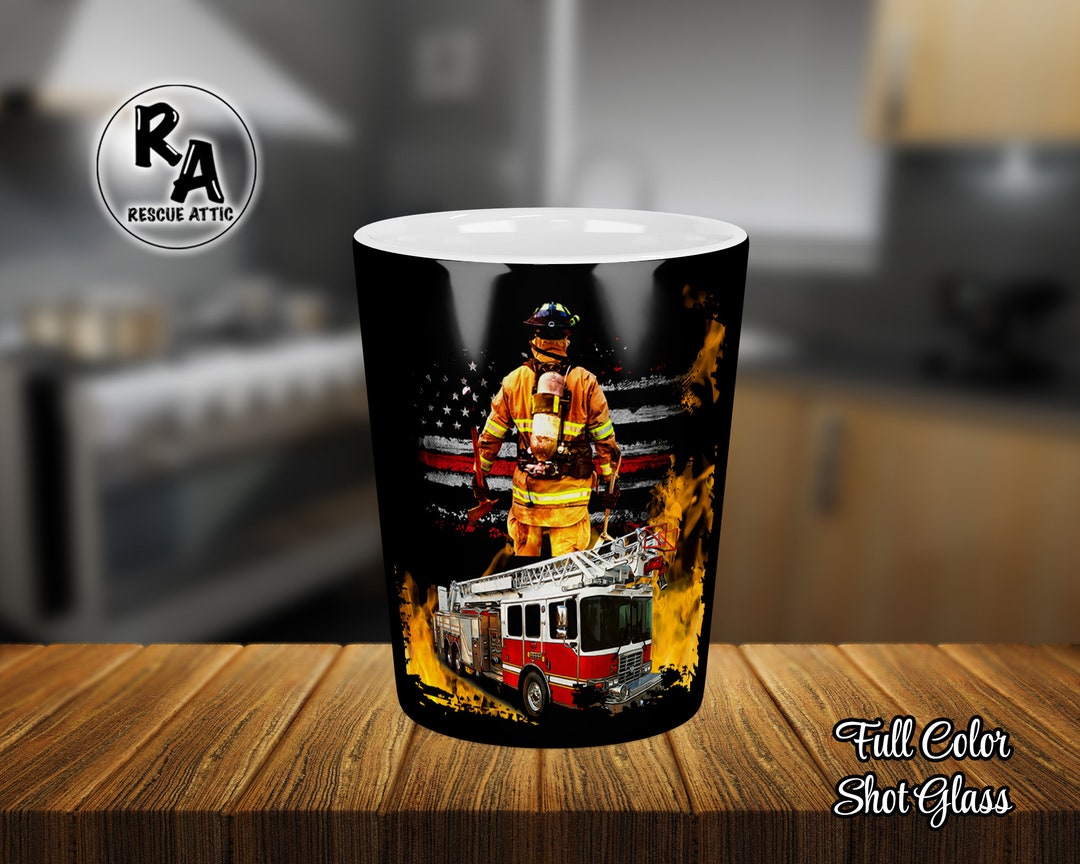 Firefighter Full Color Shot Glass Custom Shot Glass Firefighter Gift ...