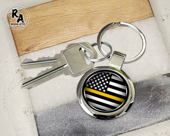 Thin Yellow Line Flag Keychain Thin Gold Line Custom | Etsy