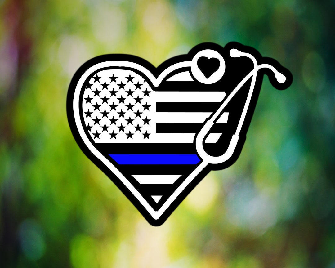 Thin Blue Line Flag Stethoscope - Vinyl Decal - Window Decal - Car ...