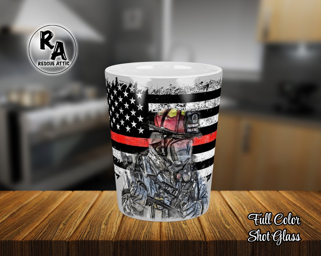 Firefighter Thin Red Line Full Color Shot Glass - Custom Shot Glass ...