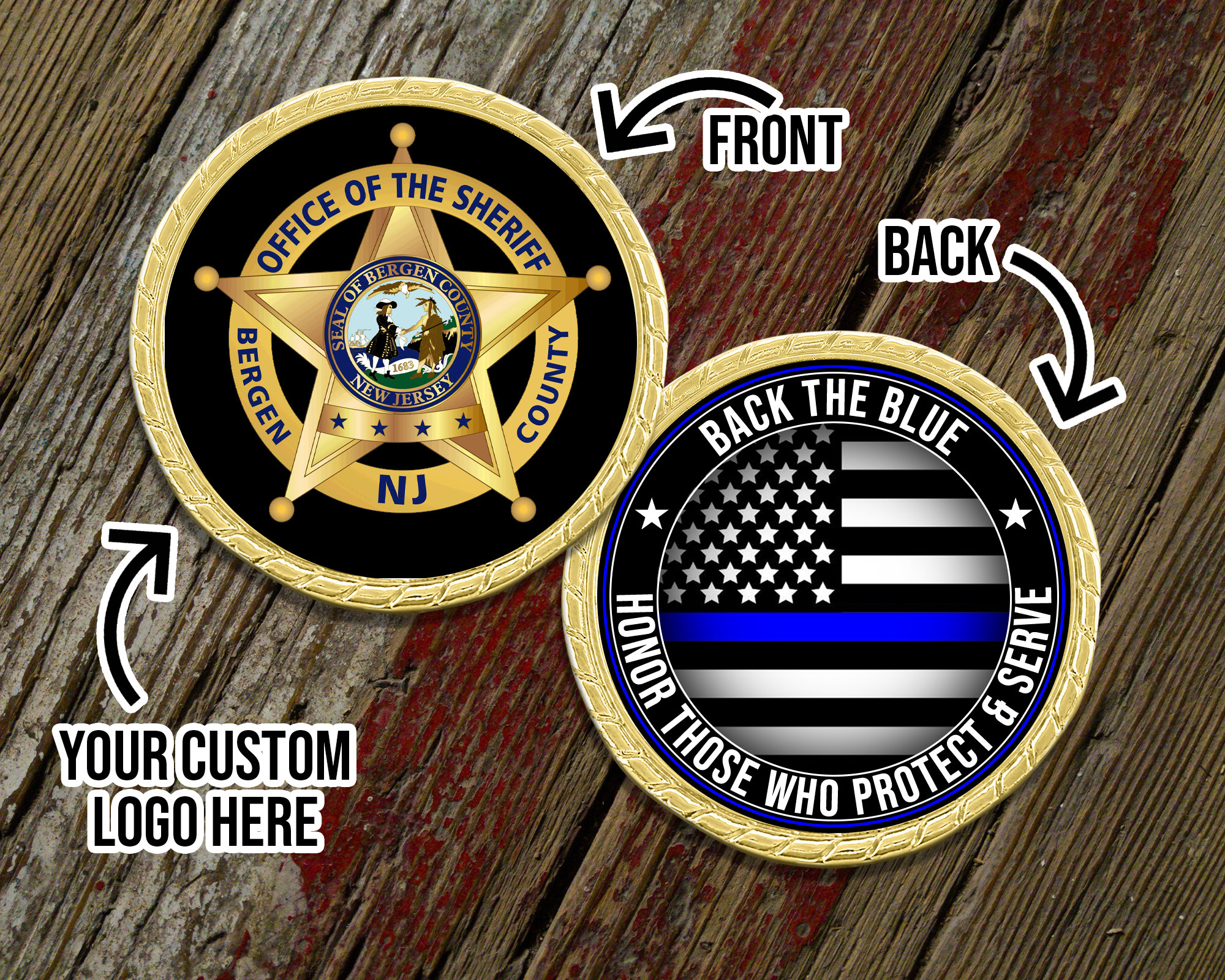 Custom Designed Blue Line Challenge Coin - Pocket Coin - Emergency ...