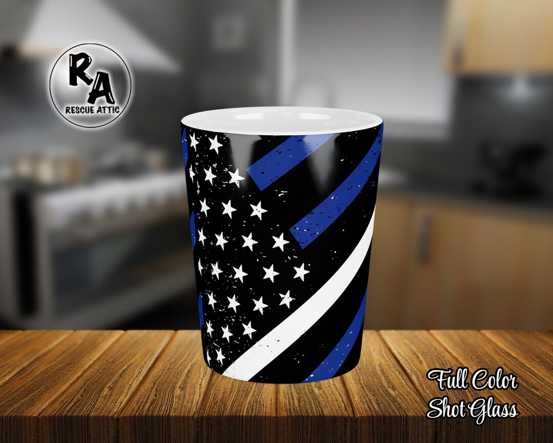 Thin Blue Line Full Color Shot Glass Custom Shot Glass Police Gift Law ...