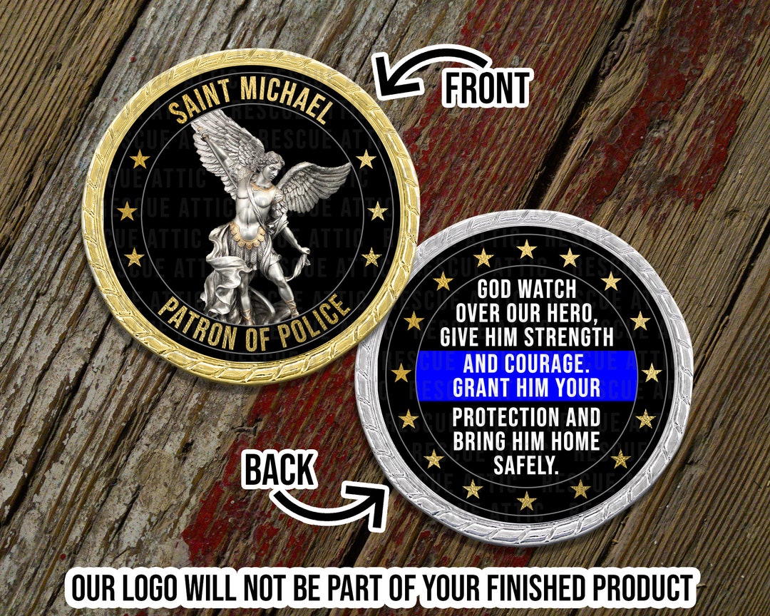 Saint Michael Blue Line Challenge Coin - Pocket Coin - Emergency ...