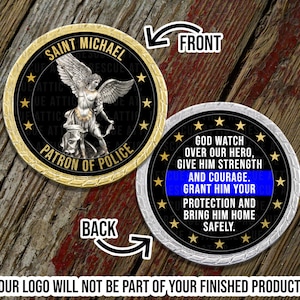 Saint Michael Blue Line Challenge Coin - Pocket Coin - Emergency ...