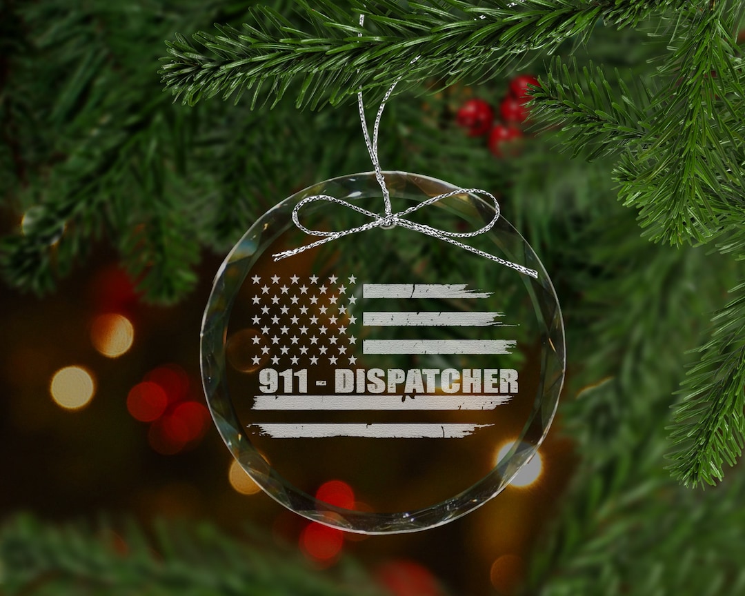 911 Dispatcher Flag Crystal Christmas Ornament - Laser Engraved ...