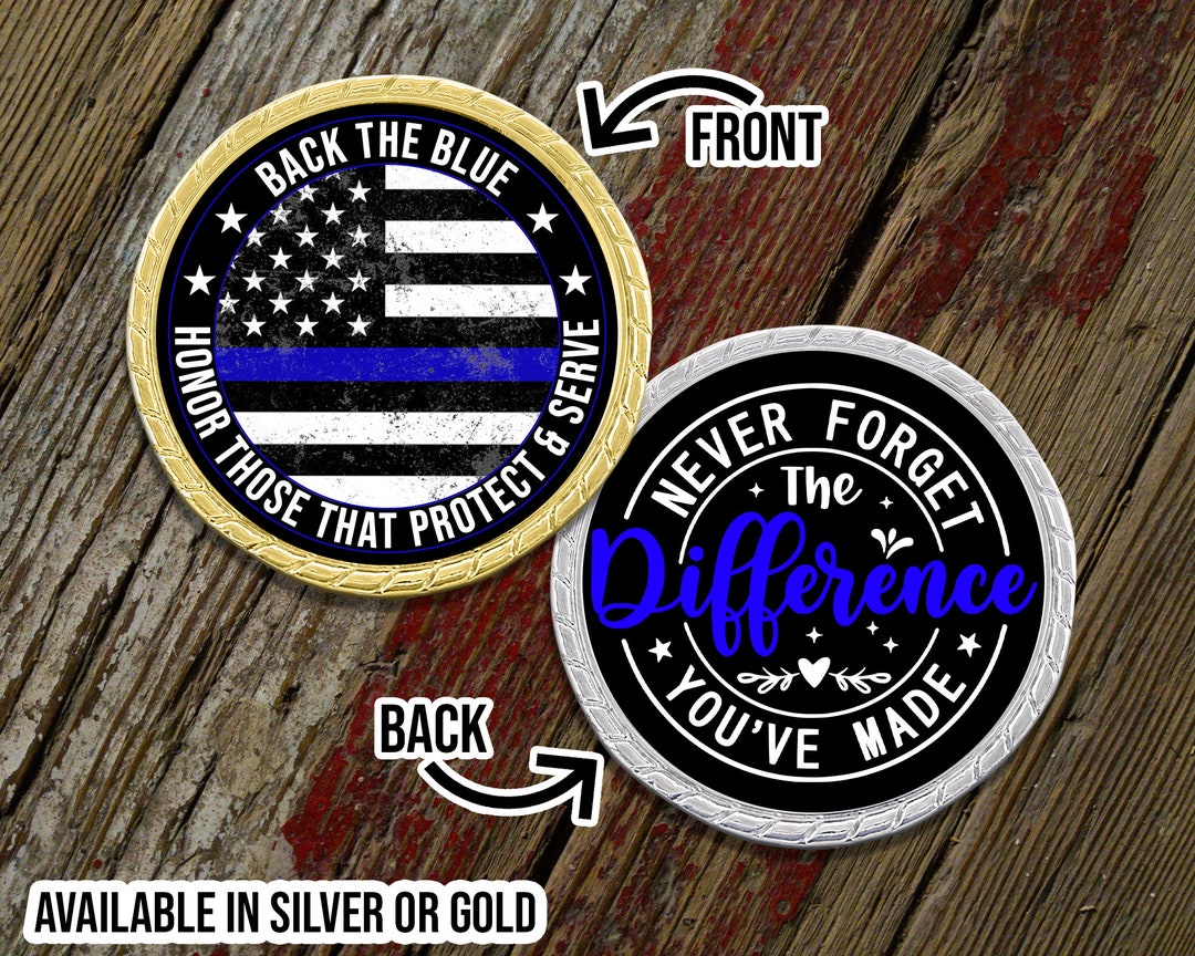 Back the Blue Police Officer Blue Line Challenge Coin - Personalized ...