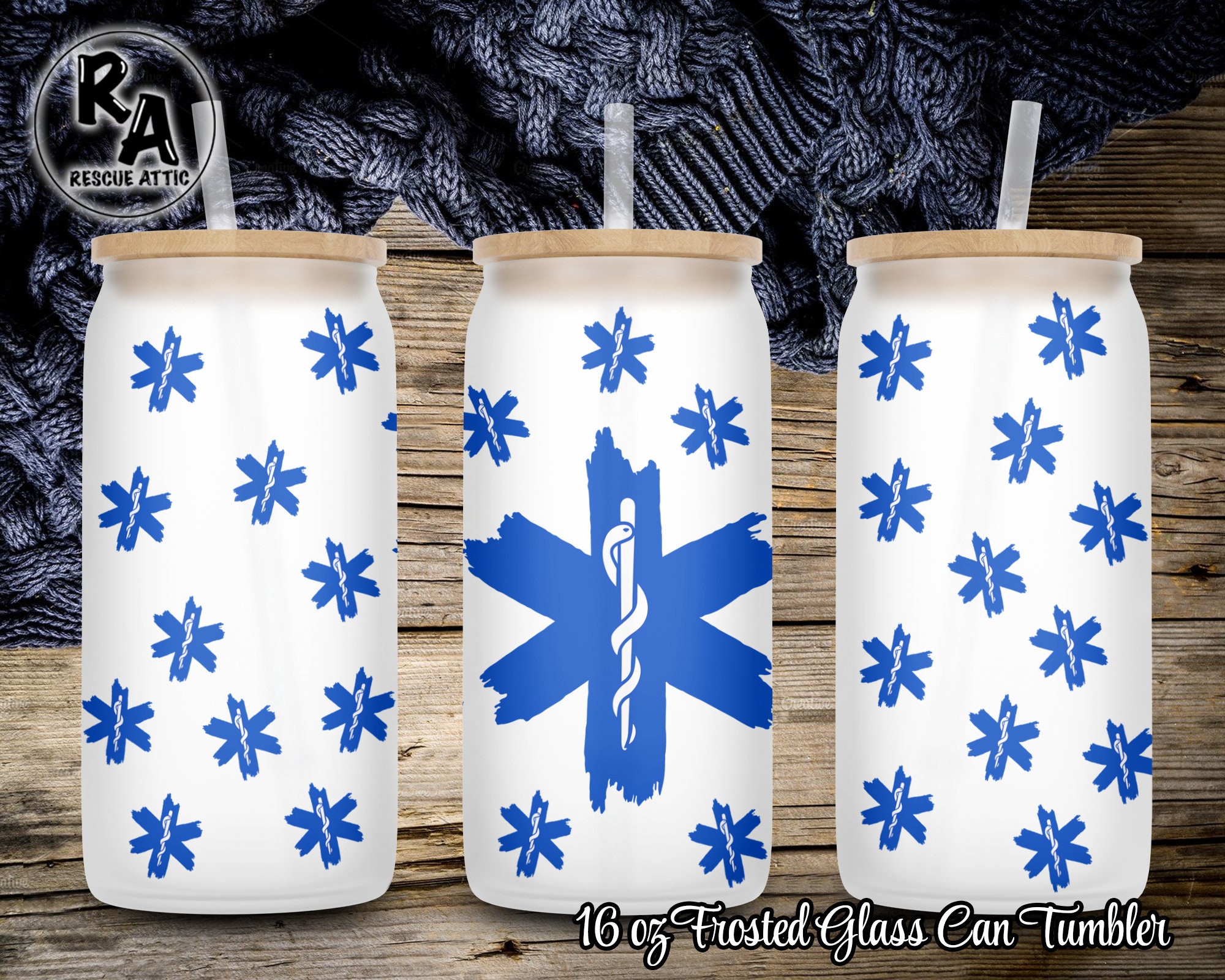 Star of Life Glass Can Mug Caduceus EMT Paramedic - Etsy