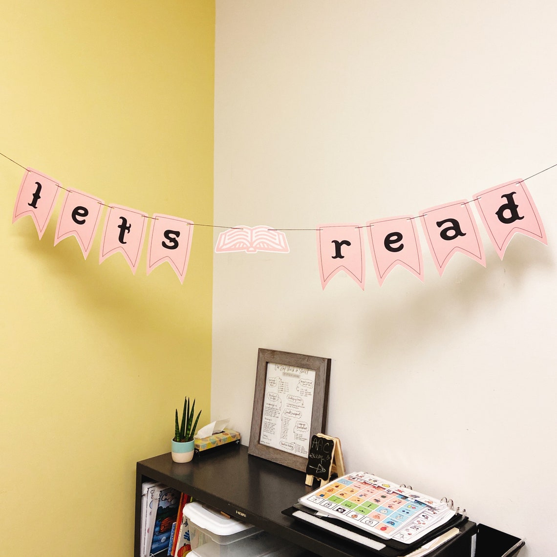 Soft Pink Let's Read Banner Book Reading Area for Classroom, Kid's Room ...