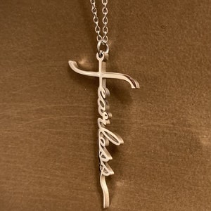 Silver Cross Necklace, Fearless Cross Necklace, Religious Necklace ...