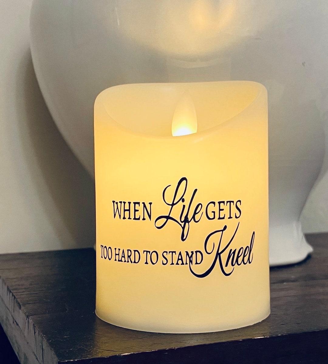 Flickering Flameless Candles, Blessed. Believe. Just Pray ...