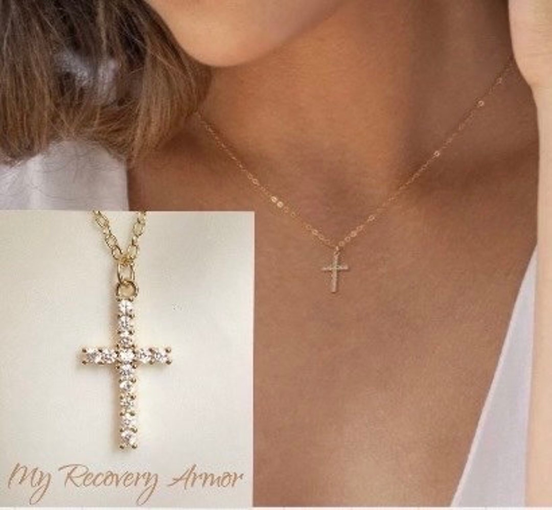 Tiny Cross Necklace, CZ Silver and Gold ,cross Necklace,christian Gift ...