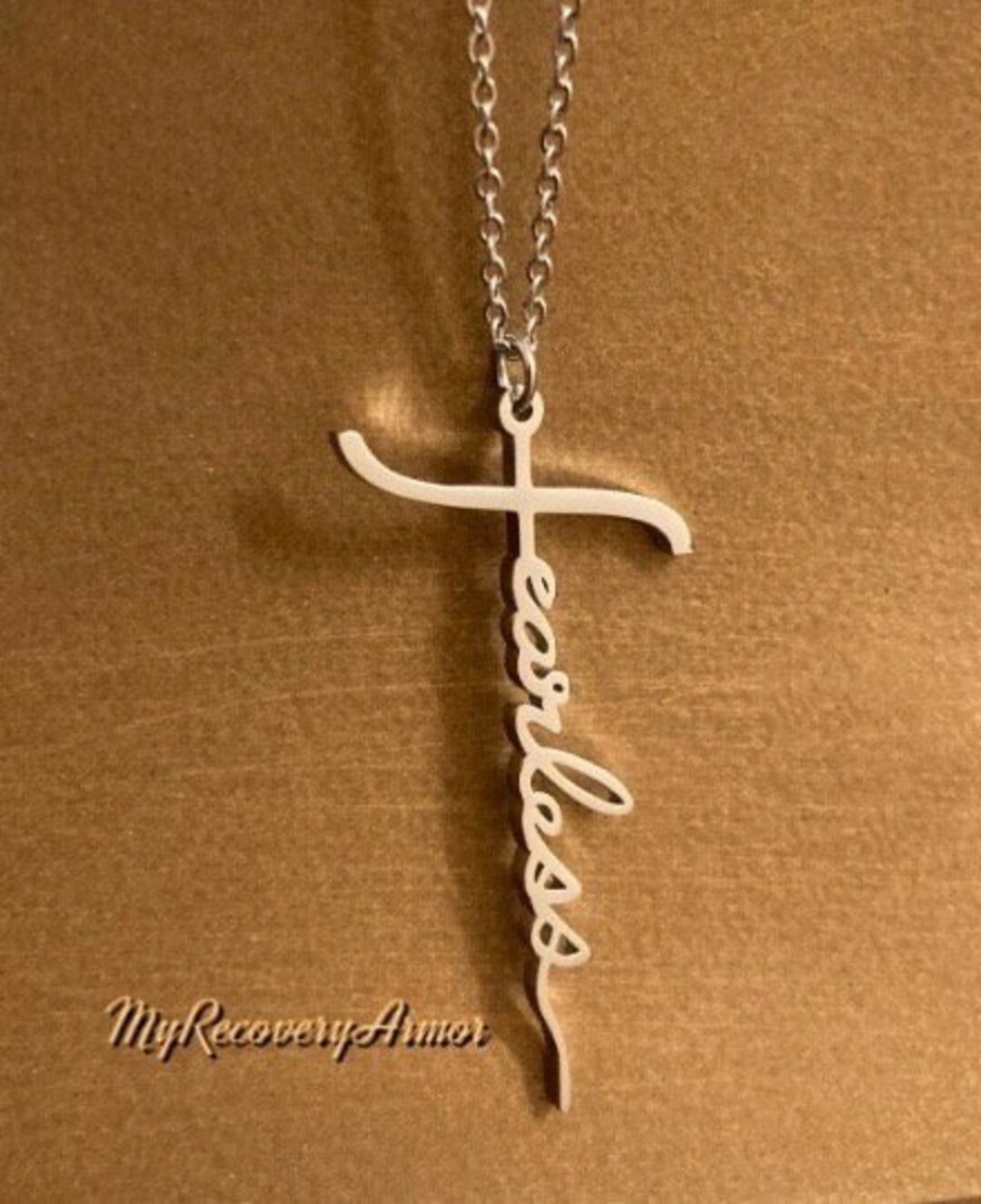 Silver Cross Necklace, Fearless Cross Necklace, Religious Necklace ...