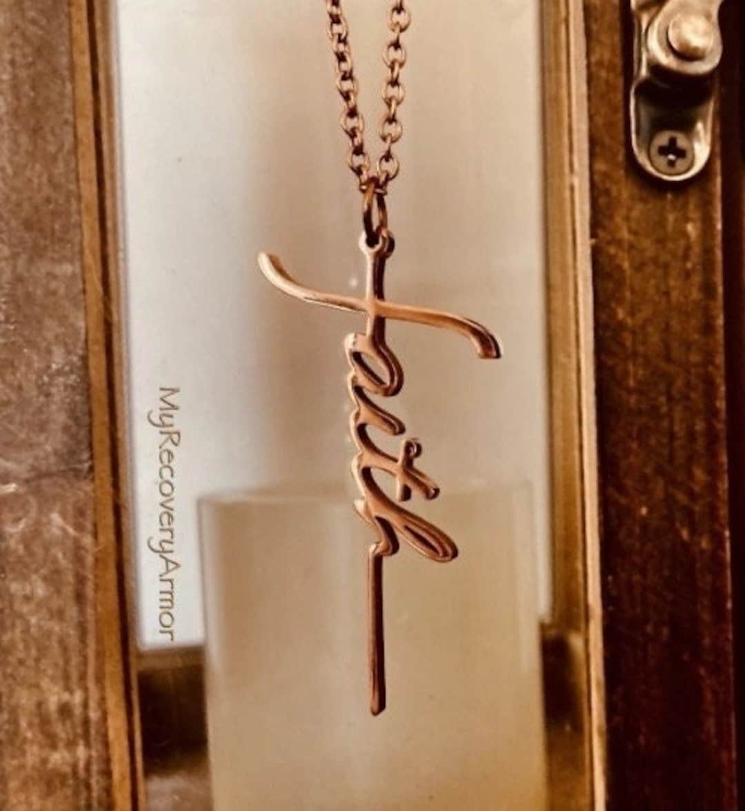 FAITH Cross Necklace in Rose Goldsilver or Gold/ Two Sizes - Etsy