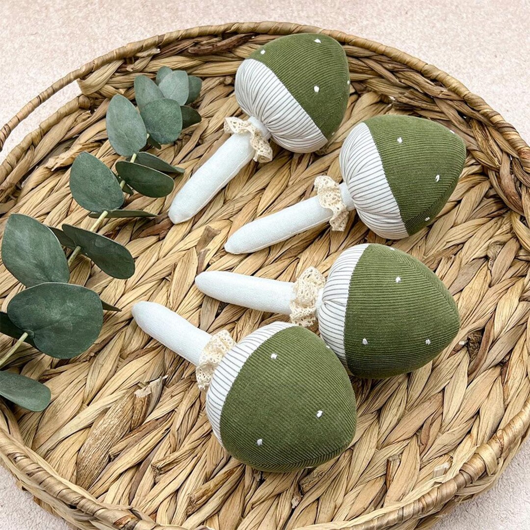 Premium Fabric Rattle Green Mushroom, Newborn Gift, Sensory Rattle ...