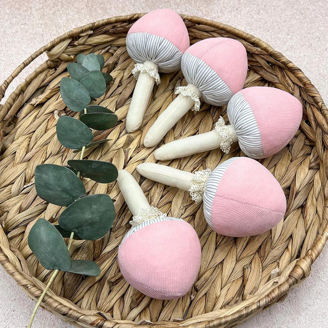 Premium Fabric Rattle Pink Mushroom, Baby Gifts, Sensory Toy, Gender ...
