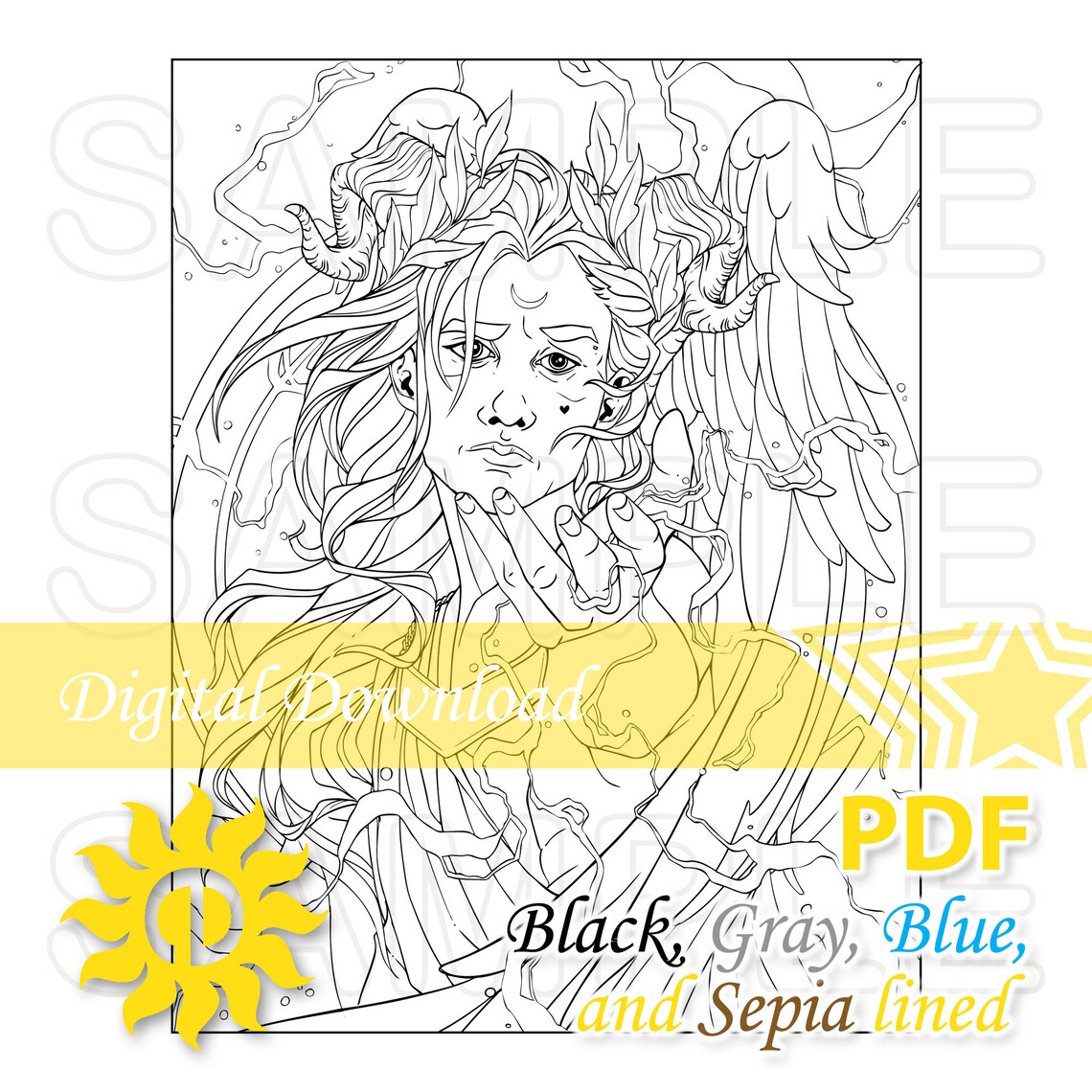 Dark Fairy Coloring Page Fae Fey Gothic Dark Fantasy Illustration ...