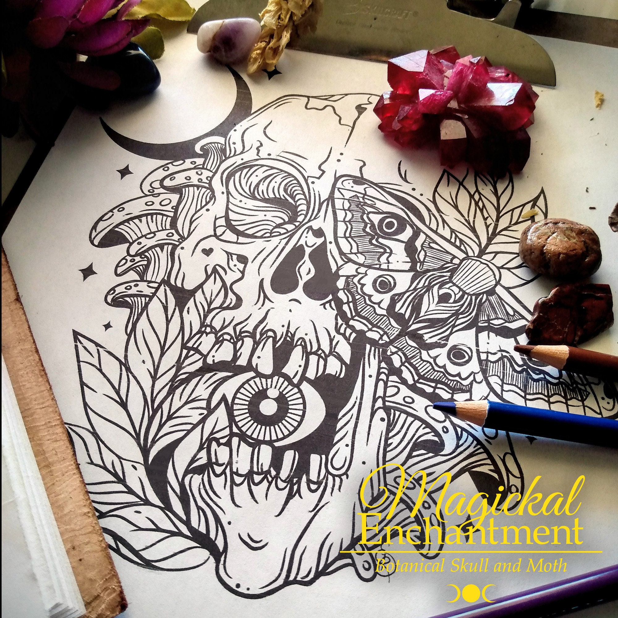 Skull and Moth Coloring Page: Gothic Halloween Art (JPEG, PDF) - Etsy