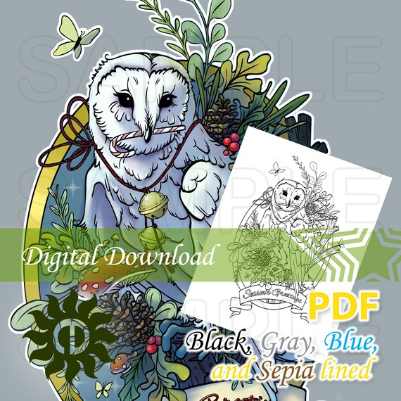 Woodland Christmas Owl Coloring Page Printable Christmas - Etsy