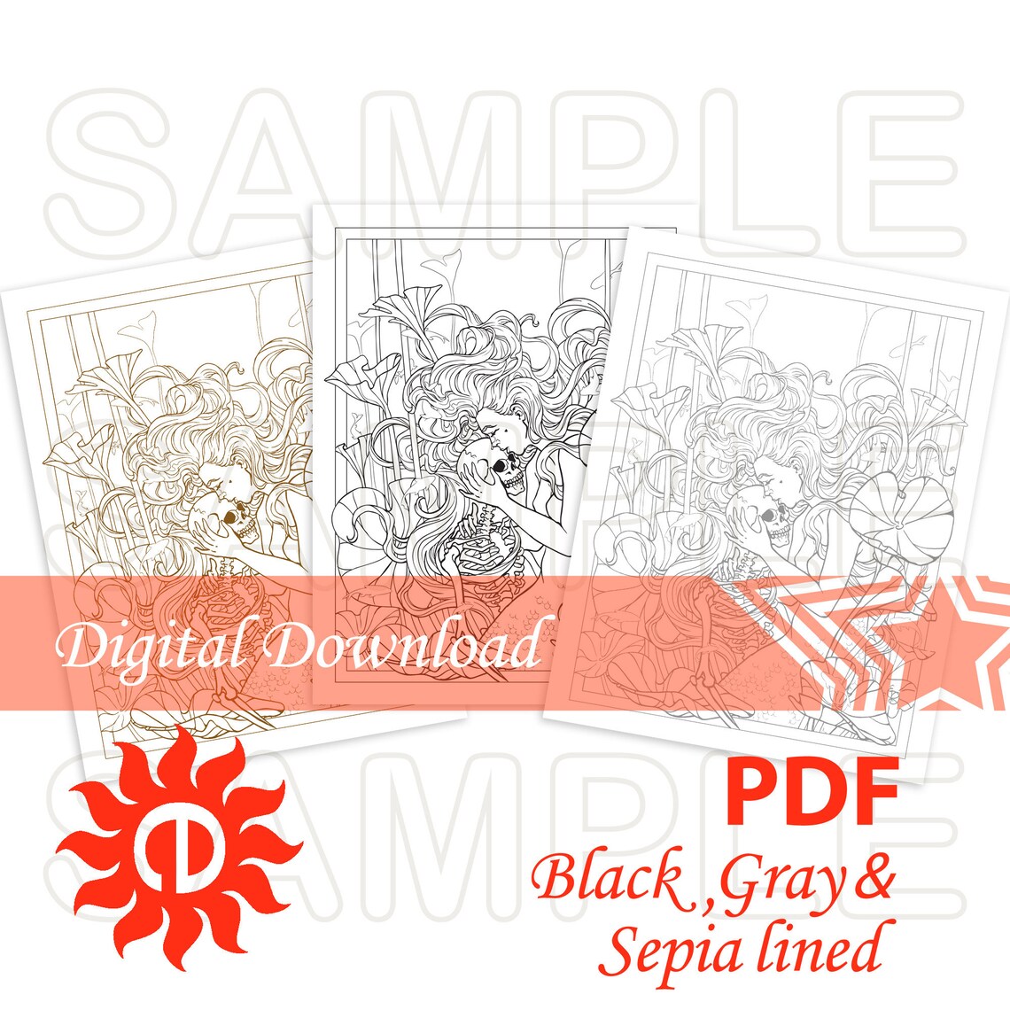 Mermaid Coloring Gothic Coloring Page Printable Illustration for ...