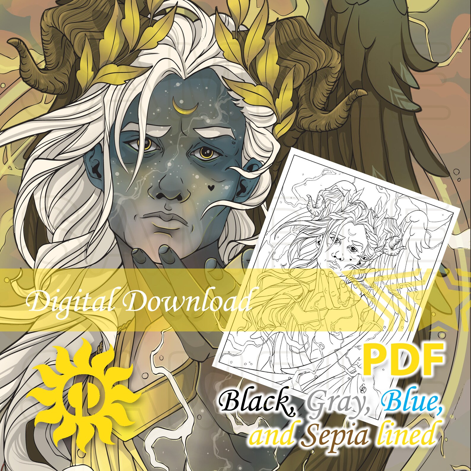 Dark Fairy Coloring Page Fae Fey Gothic Dark Fantasy Illustration ...