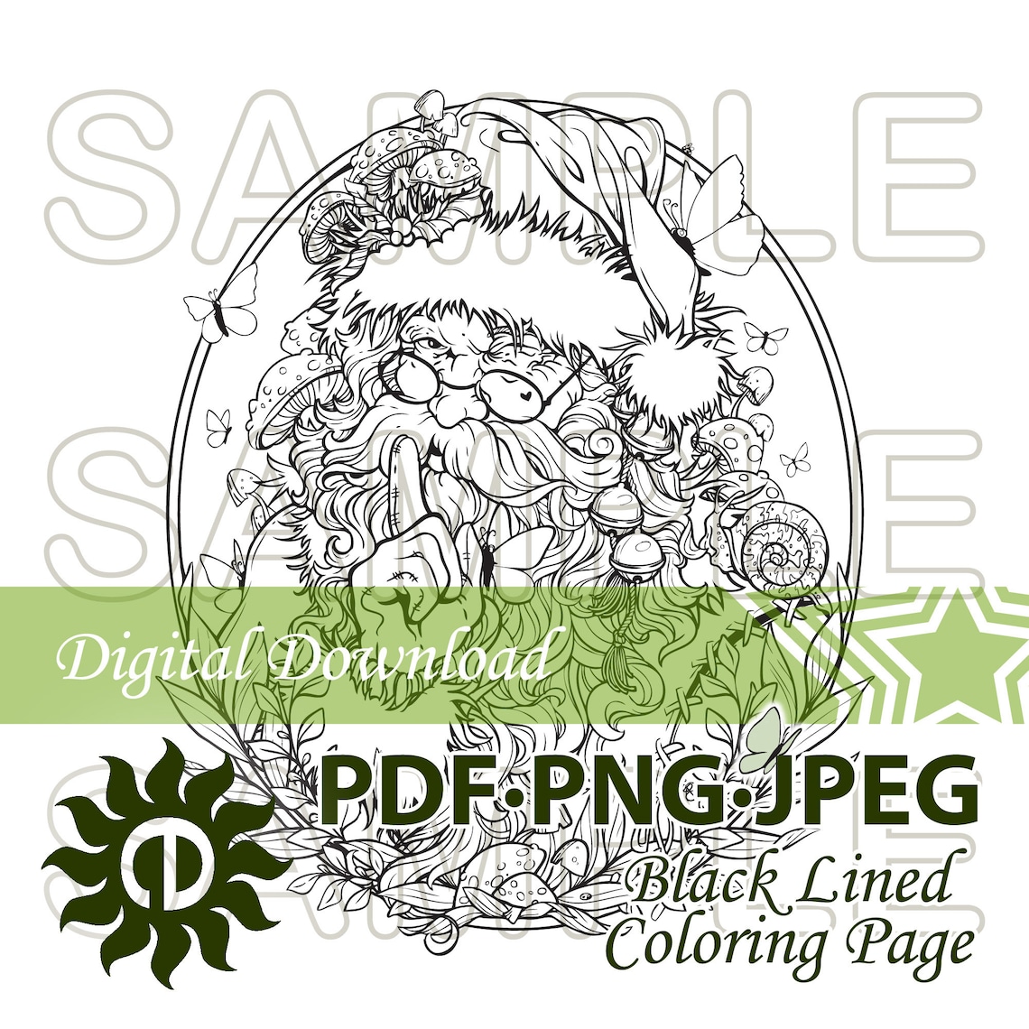 Nature Santa Coloring Page Woodland Santa Illustration Christmas ...