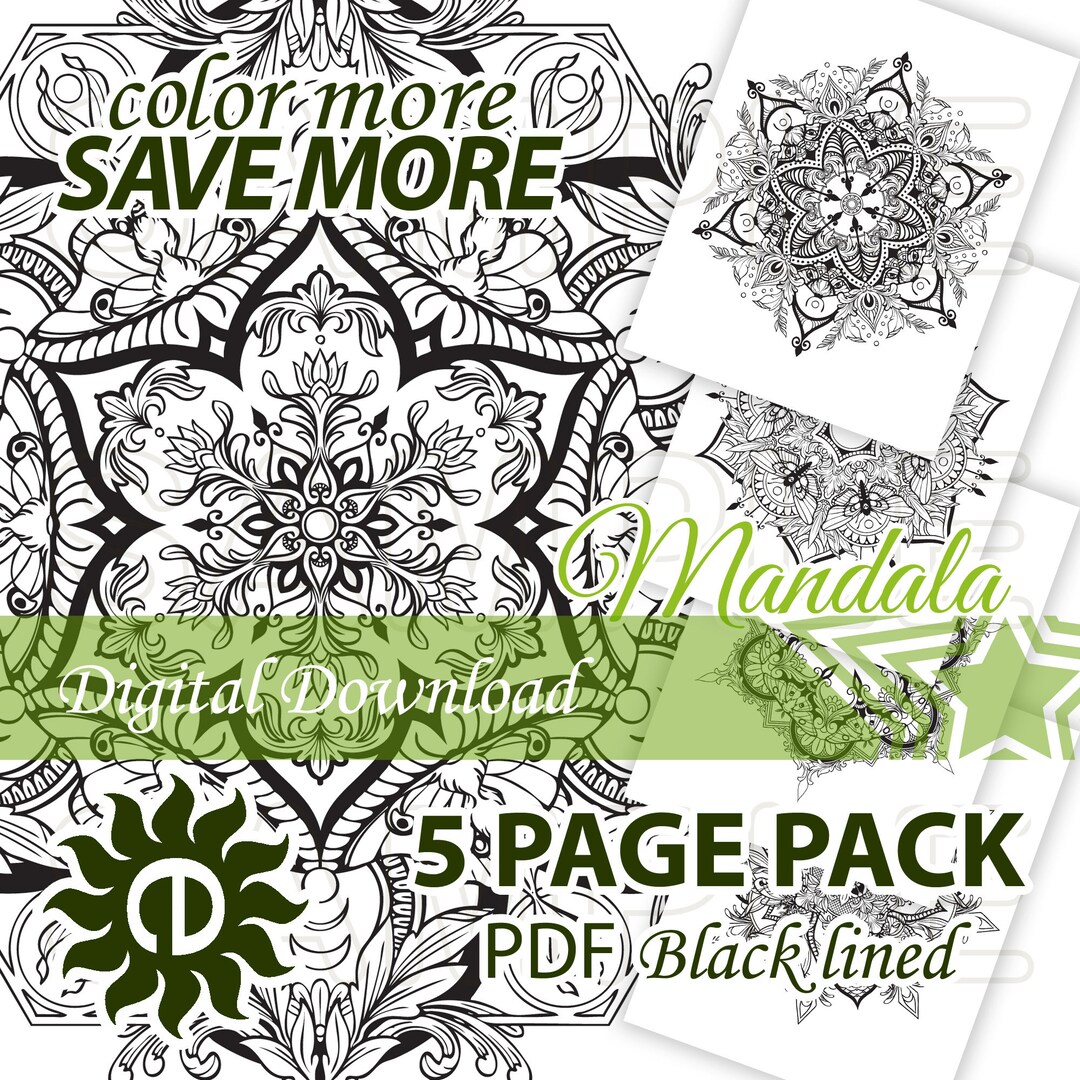 Moth Mandala Coloring Page Set Flowers Bugs Geometric Lines Cottagecore ...