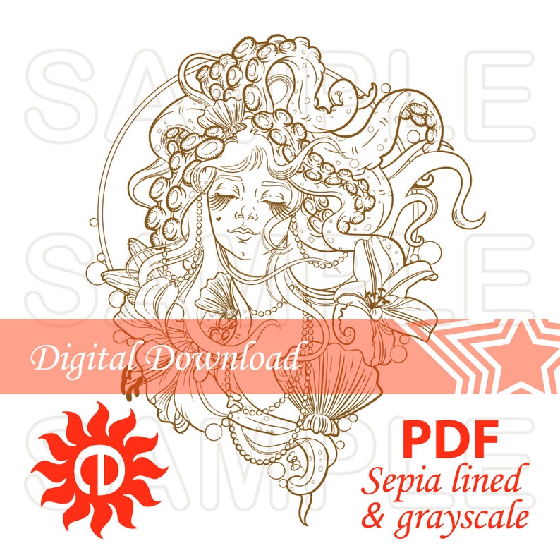 Mermaid's Call Coloring Page for Adults Art Nouveau - Etsy