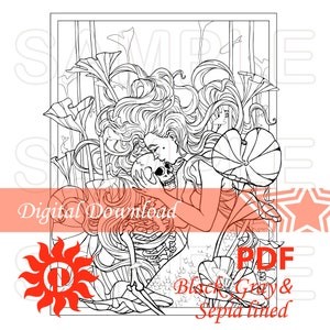 Mermaid Coloring Gothic Coloring Page Printable Illustration for ...