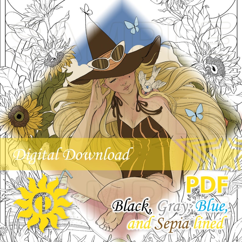 Cottagecore Witch Coloring Page: Spooky Summer Sunflower Garden (PDF) - Etsy