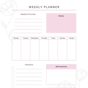 Pink Floral Weekly Planner, Instant Download, Printable - Etsy