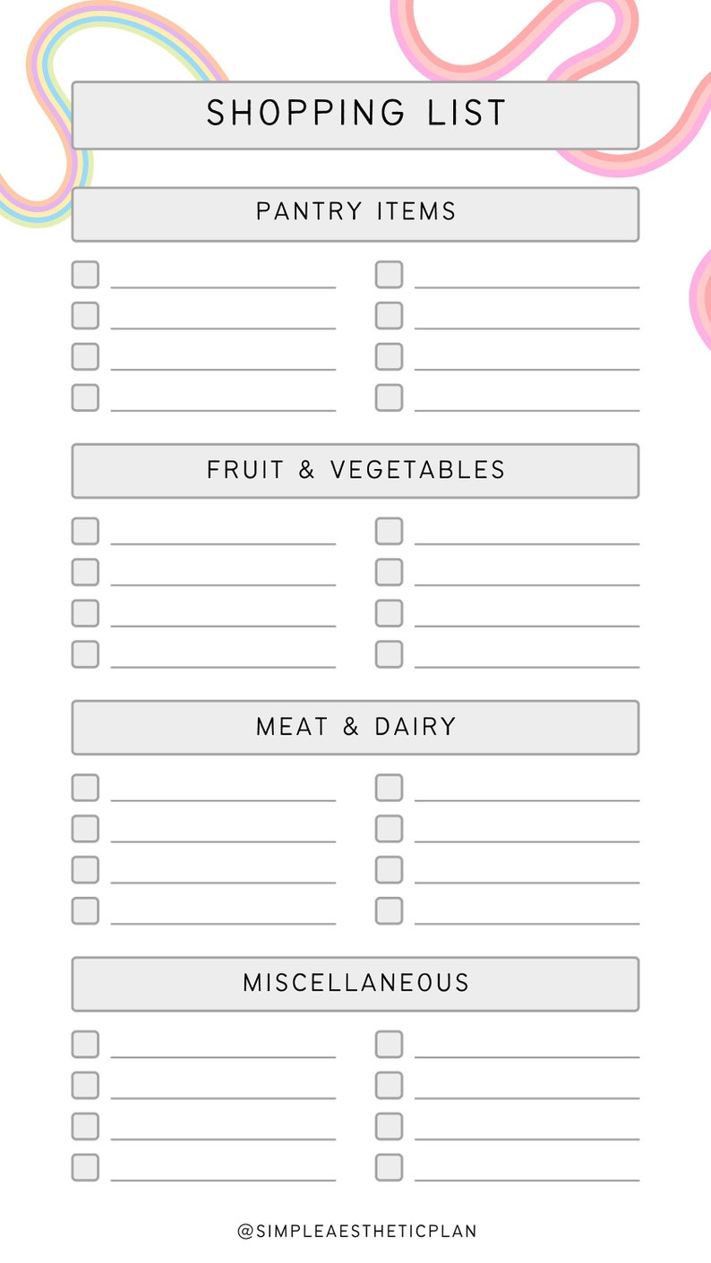 Minimalist Color Grocery List - Etsy