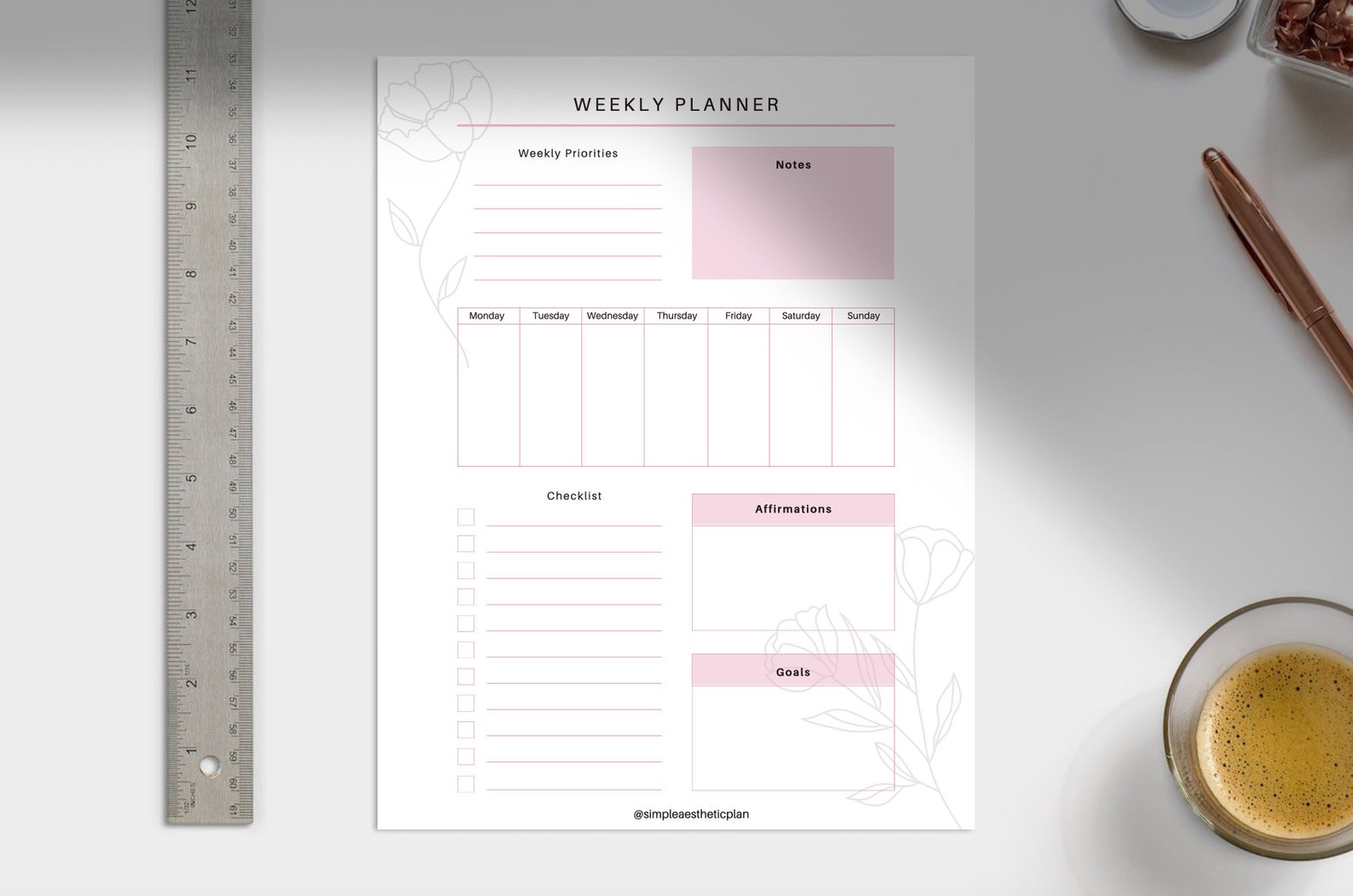 Pink Floral Weekly Planner, Instant Download, Printable - Etsy