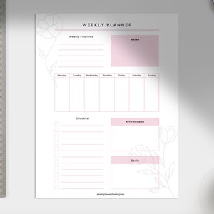 Pink Floral Weekly Planner, Instant Download, Printable - Etsy