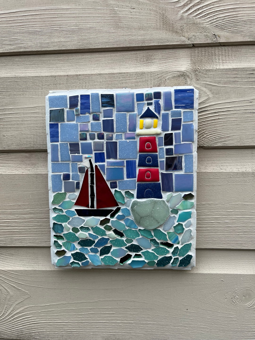 Lighthouse and Sailing Boat Creative Art Mosaic for the Home or Garden ...