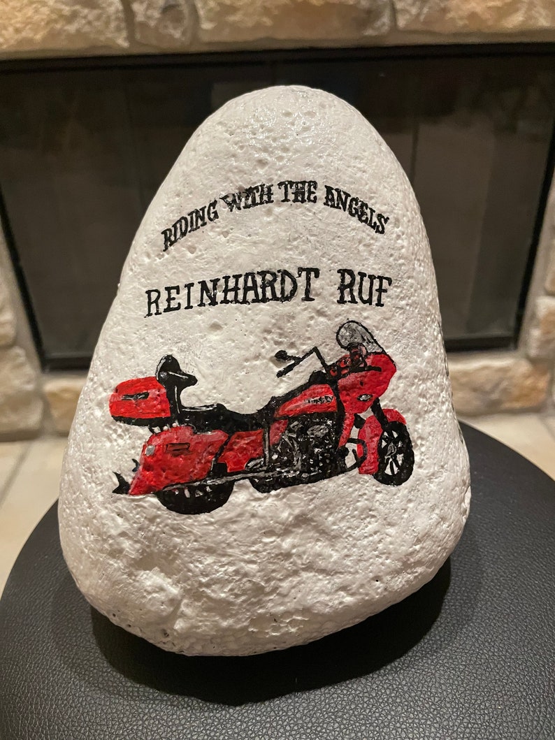 Motorcycle Memorial Rock: Hand-painted Biker Tribute - Etsy