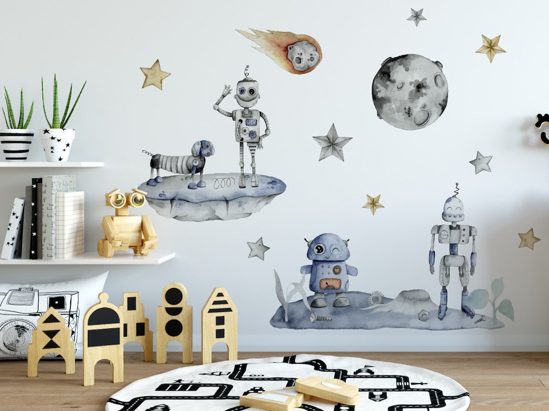 Robots Wall Decal, Wall Stickers With Robots PLANETS MOON STARS Cosmos ...