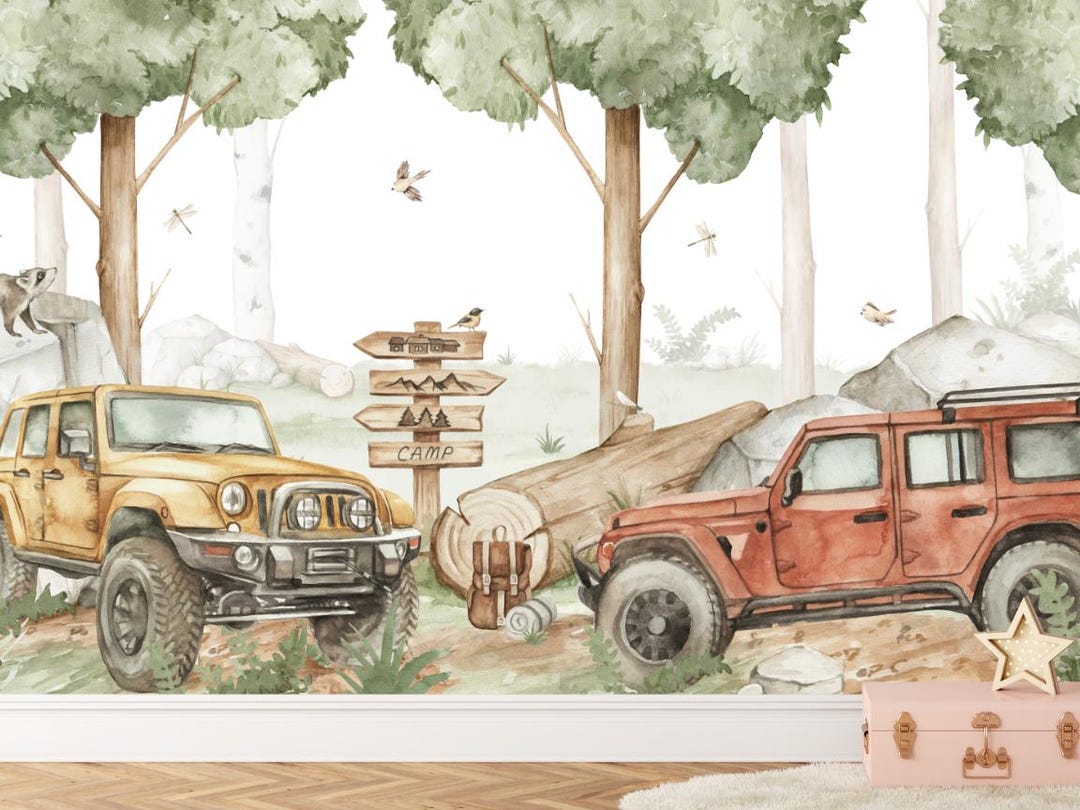 Wallpaper for a Boy's Room Jeep in the Forest 4x4 Offroad Expedition - Etsy