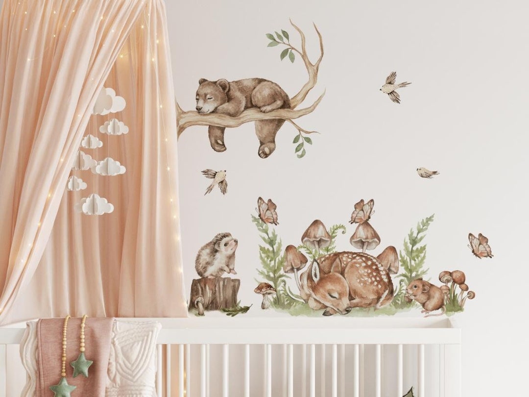 NURSERY Forest Sticker Sleeping Deer and Teddy Bear Over the Cot - Etsy