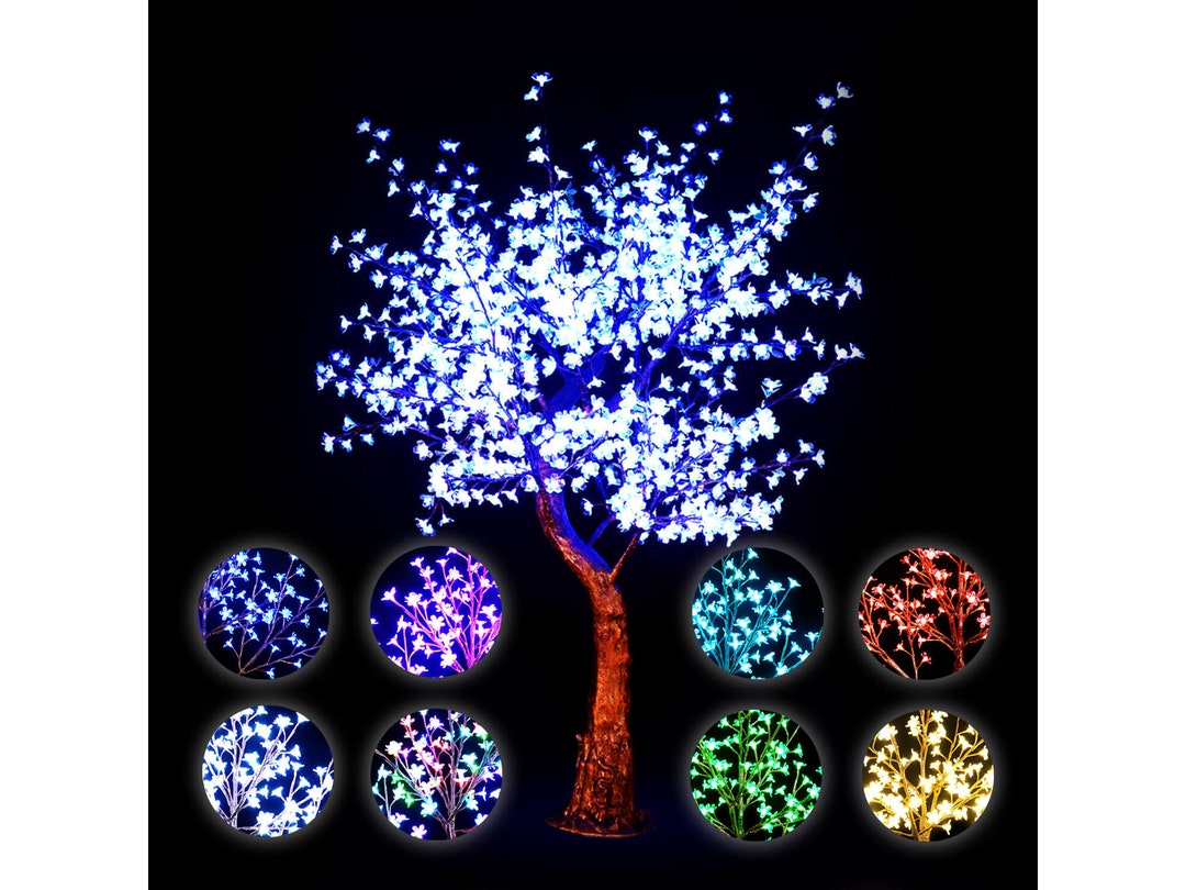 8FT Tall Warm White Lighted Tree Waterproof Cherry Blossom LED Tree ...