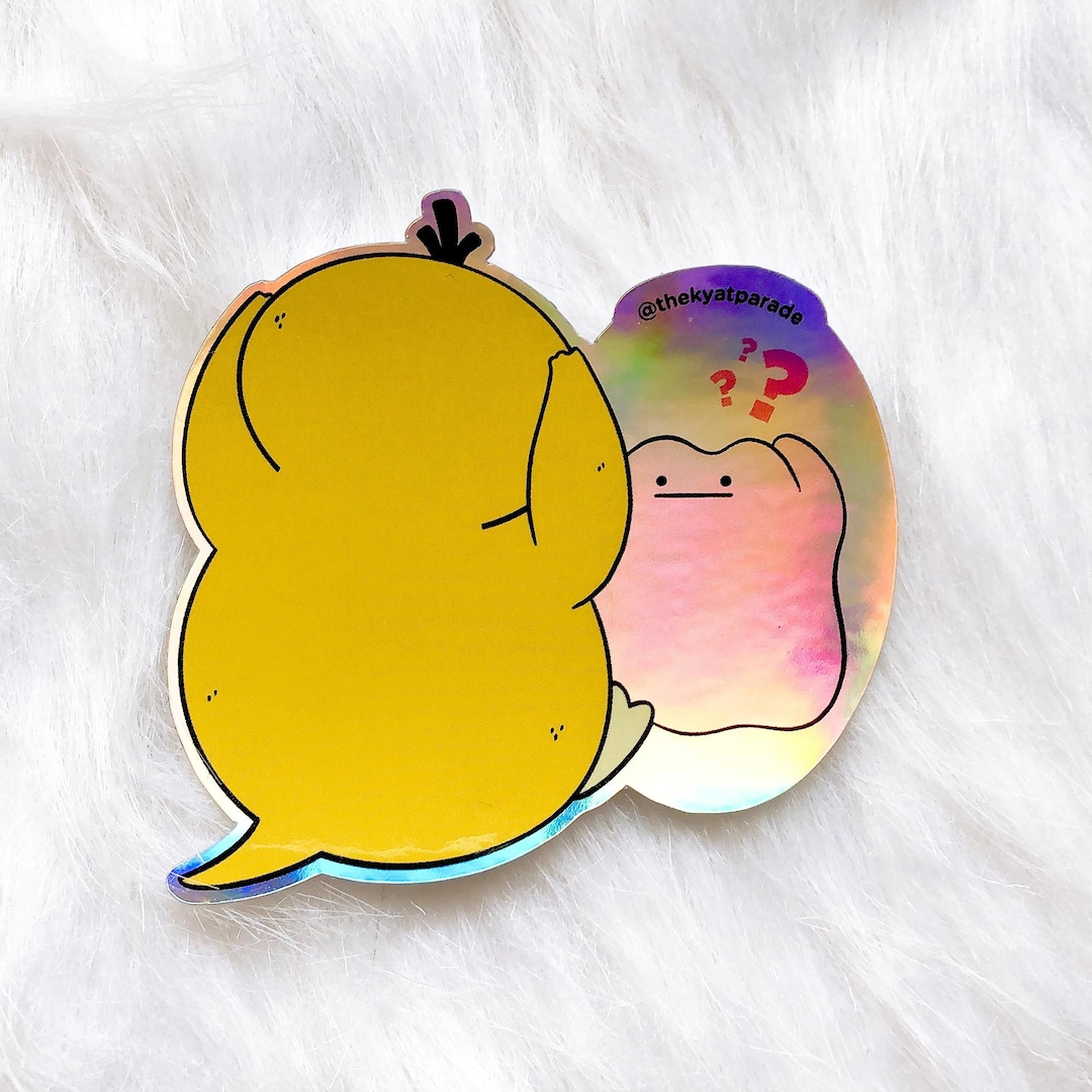 Holographic Psyduck Ditto Sticker Space Anime Art Rainbow Vinyl Gaming ...