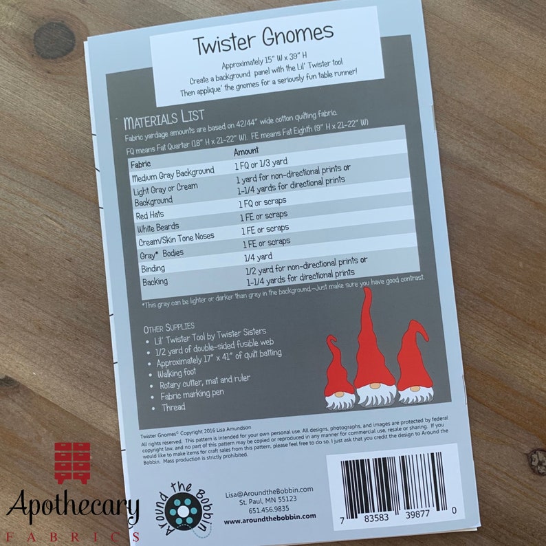 Twister Gnomes Table Runner Pattern - PAPER PATTERN - Designed by ...