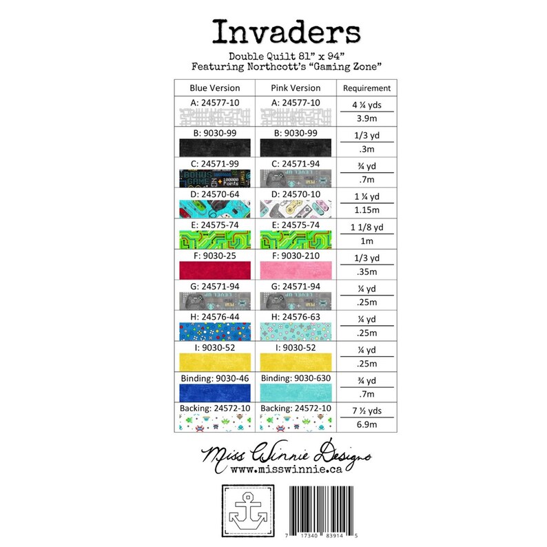 Invaders Quilt Pattern - PAPER PATTERN - Designed by Miss Winnie ...