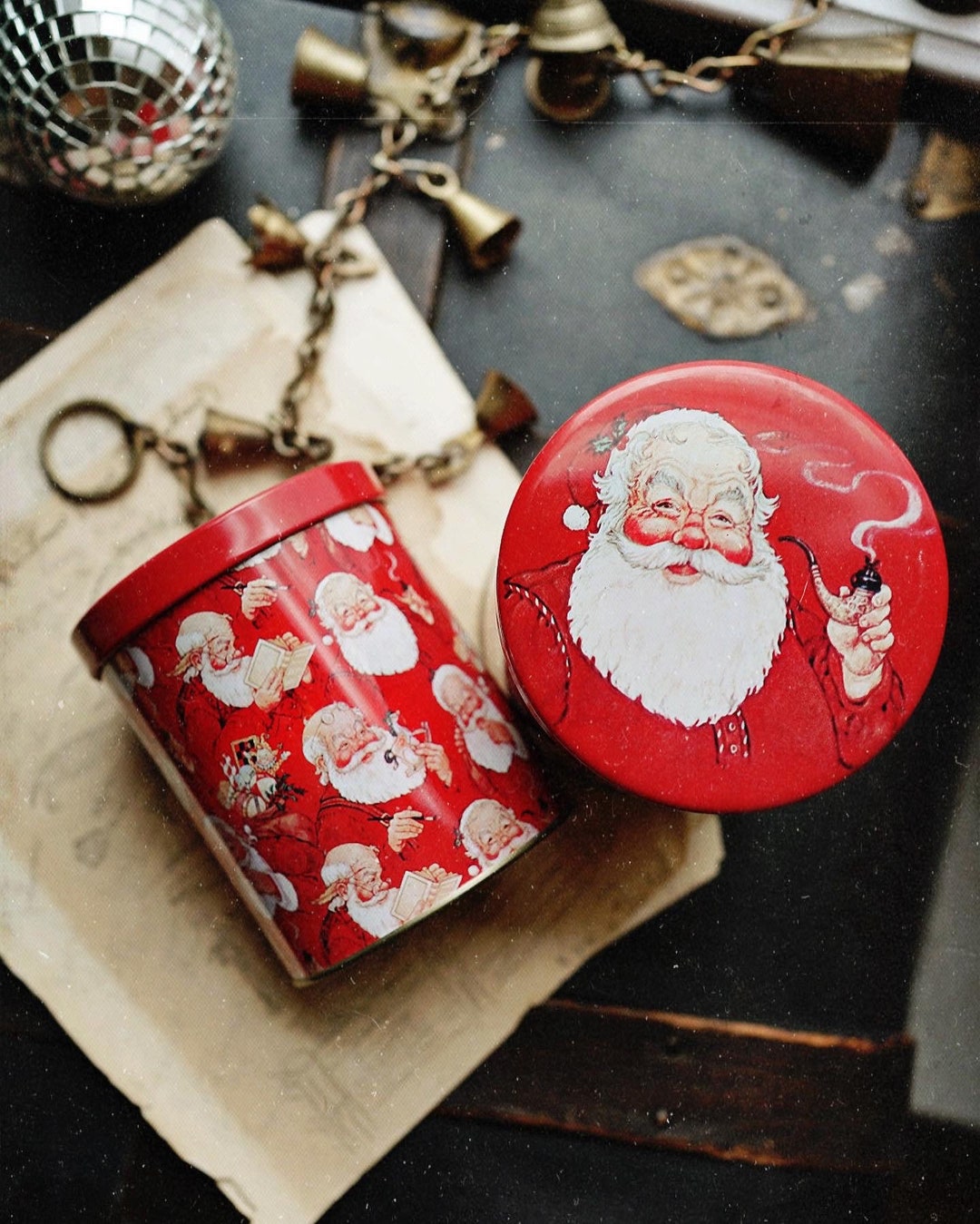 Vintage Set of 2 Retro Santa Smoking Pipe Christmas Metal Tin - Etsy