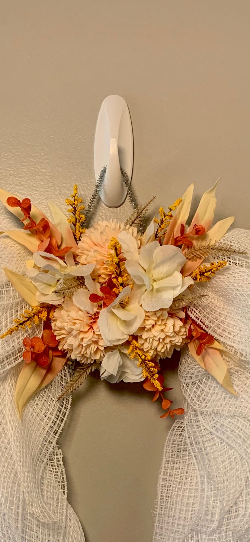 Angel Wing Deco Mesh Wreath. Peach and White, Flowers. All Occasions ...