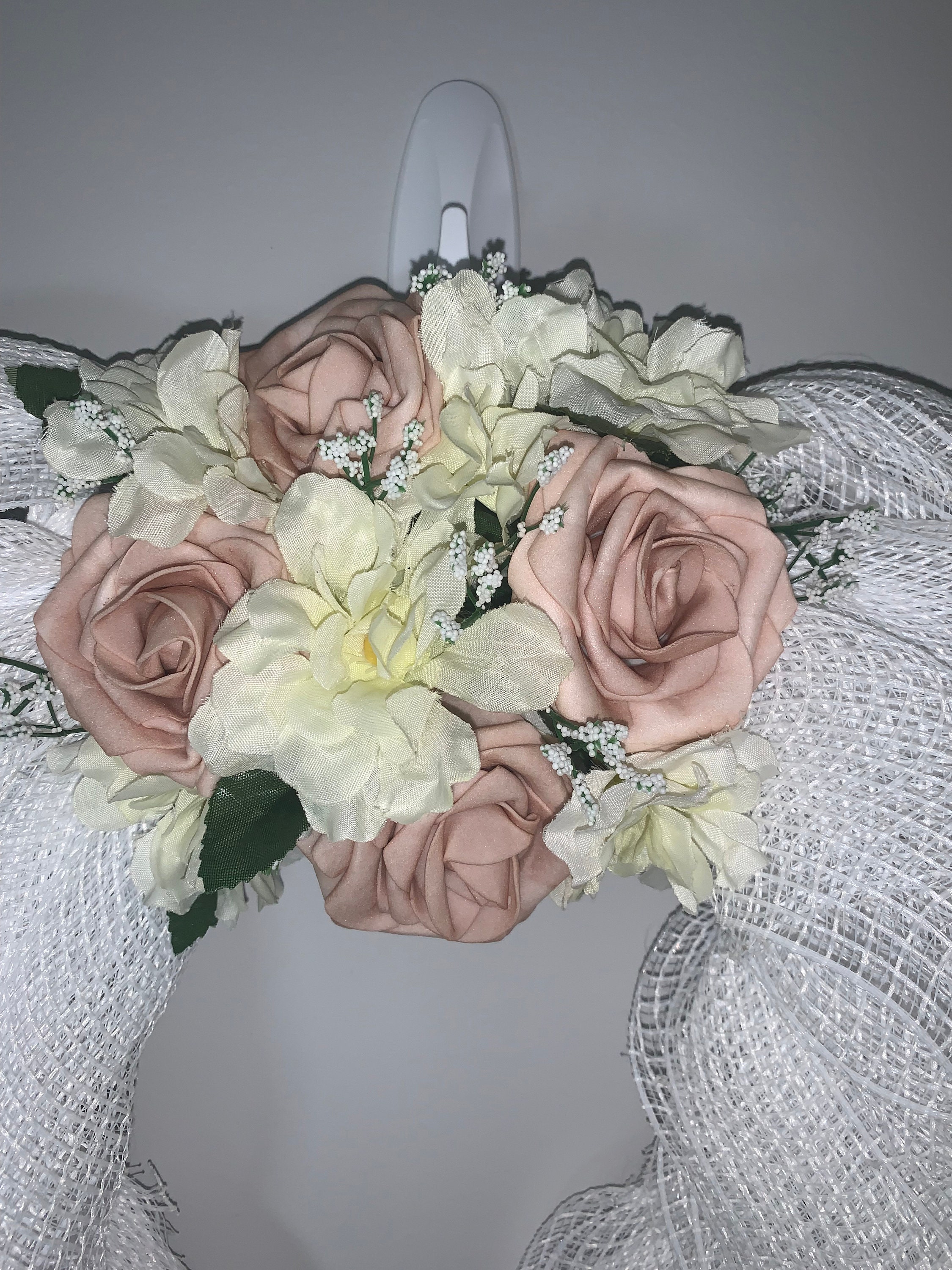 Angel Wing Deco Mesh Wreath. White, Pink Flowers - Etsy