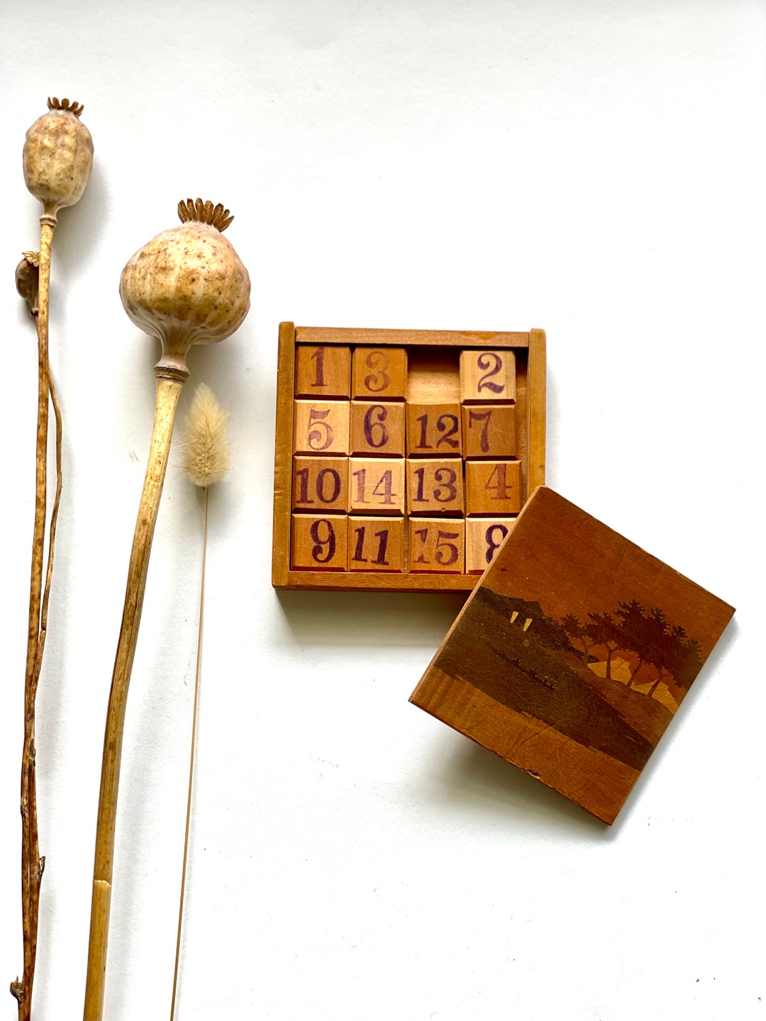 Vintage Wooden Number Sliding Puzzle Old Number Puzzle Game Educational ...
