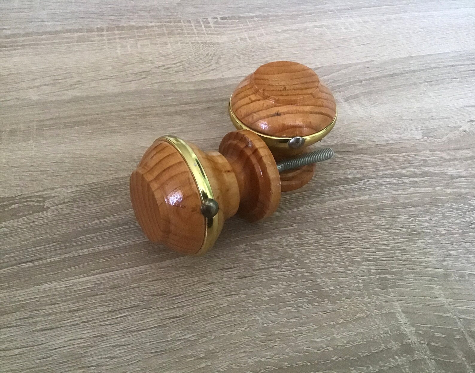 Vintage Wood Double Sided Door Knobs With Brass Inserts Retro | Etsy
