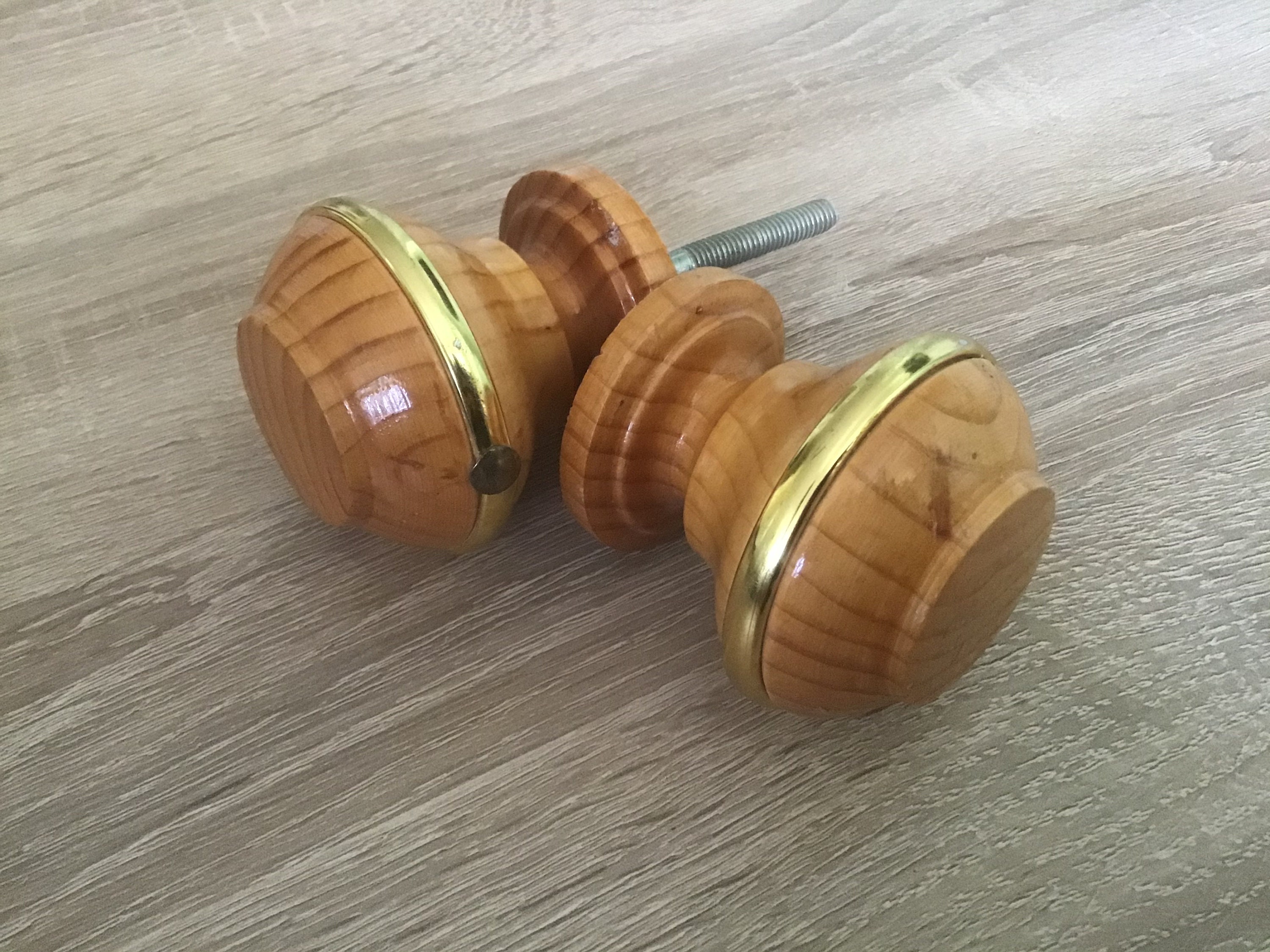 Vintage Wood Double Sided Door Knobs With Brass Inserts Retro | Etsy