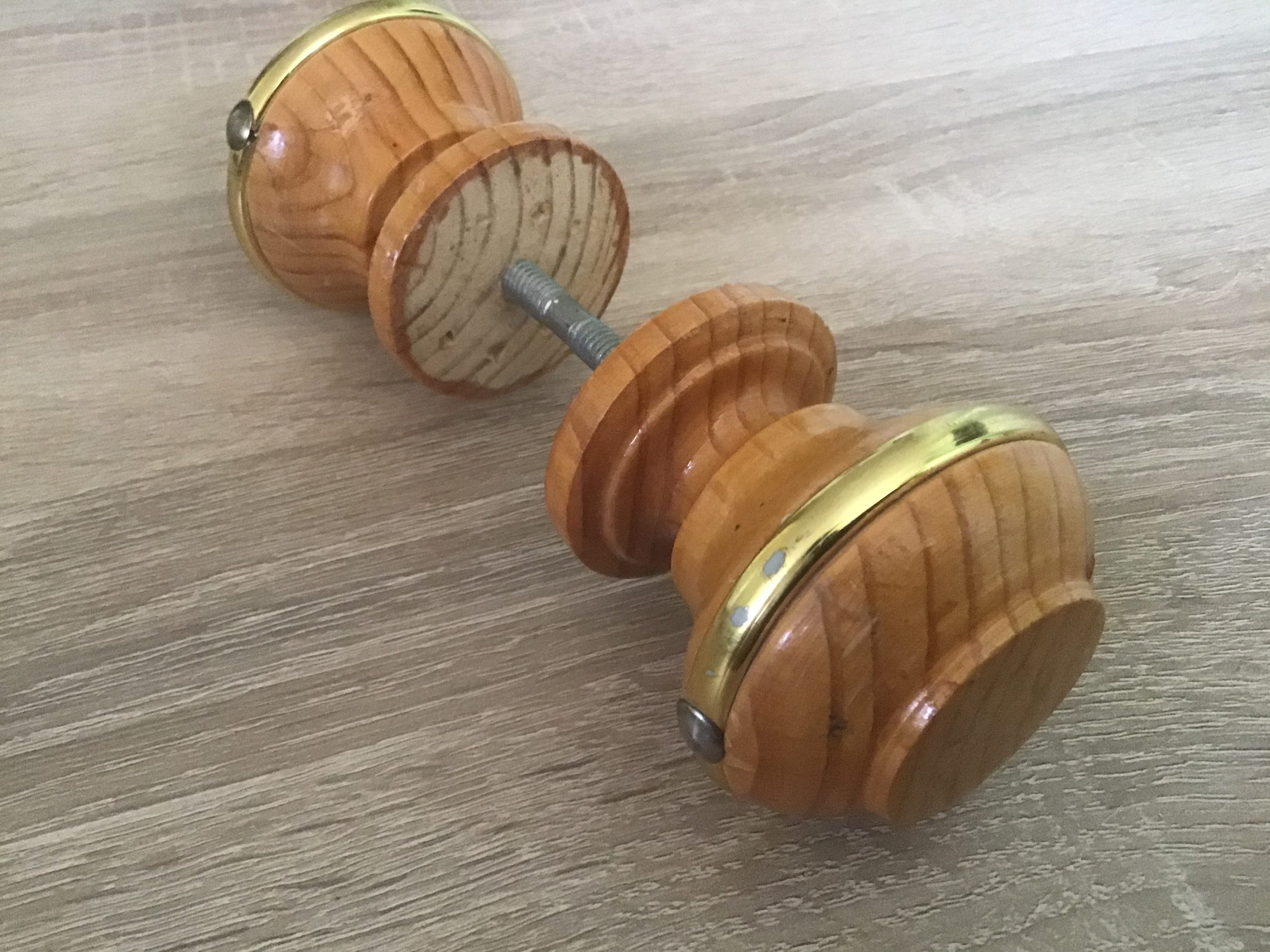 Vintage Wood Double Sided Door Knobs With Brass Inserts Retro | Etsy